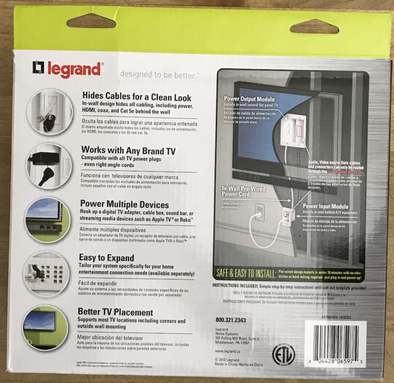 Easily run power and cables behind the wall w/ Legrand TV Power Kit!